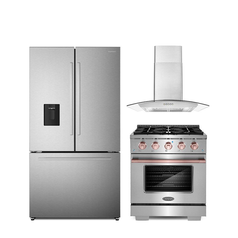 Cosmo 3 Piece Kitchen Package With 30" Freestanding Gas Range With ...