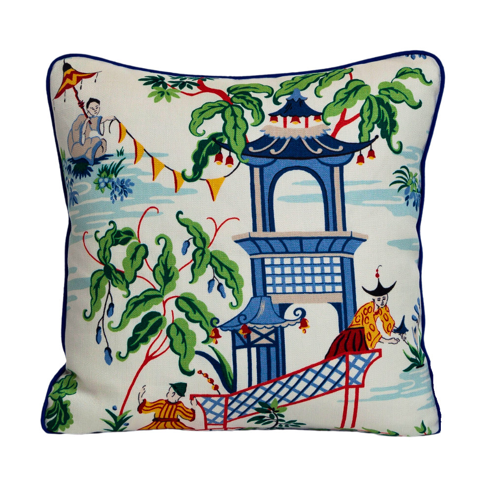 PillowVisionnaire Tian Chinoiserie with Silk Welt Edge Accent Pillow ...
