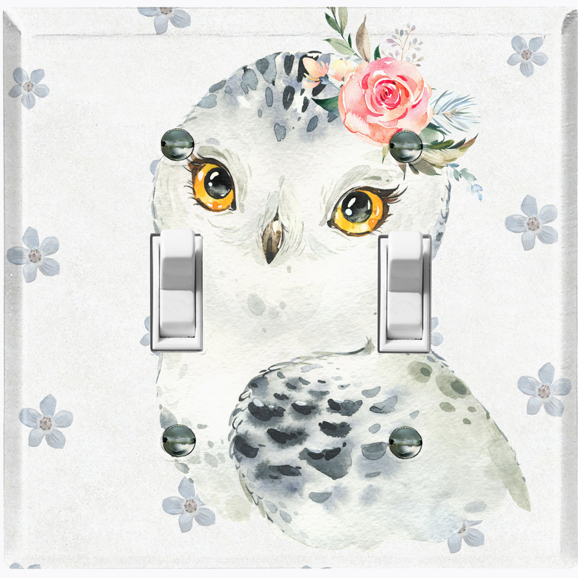 WorldAcc Cute Nursery Animal Snow Owl Flower 2-Gang Toggle Light Switch ...