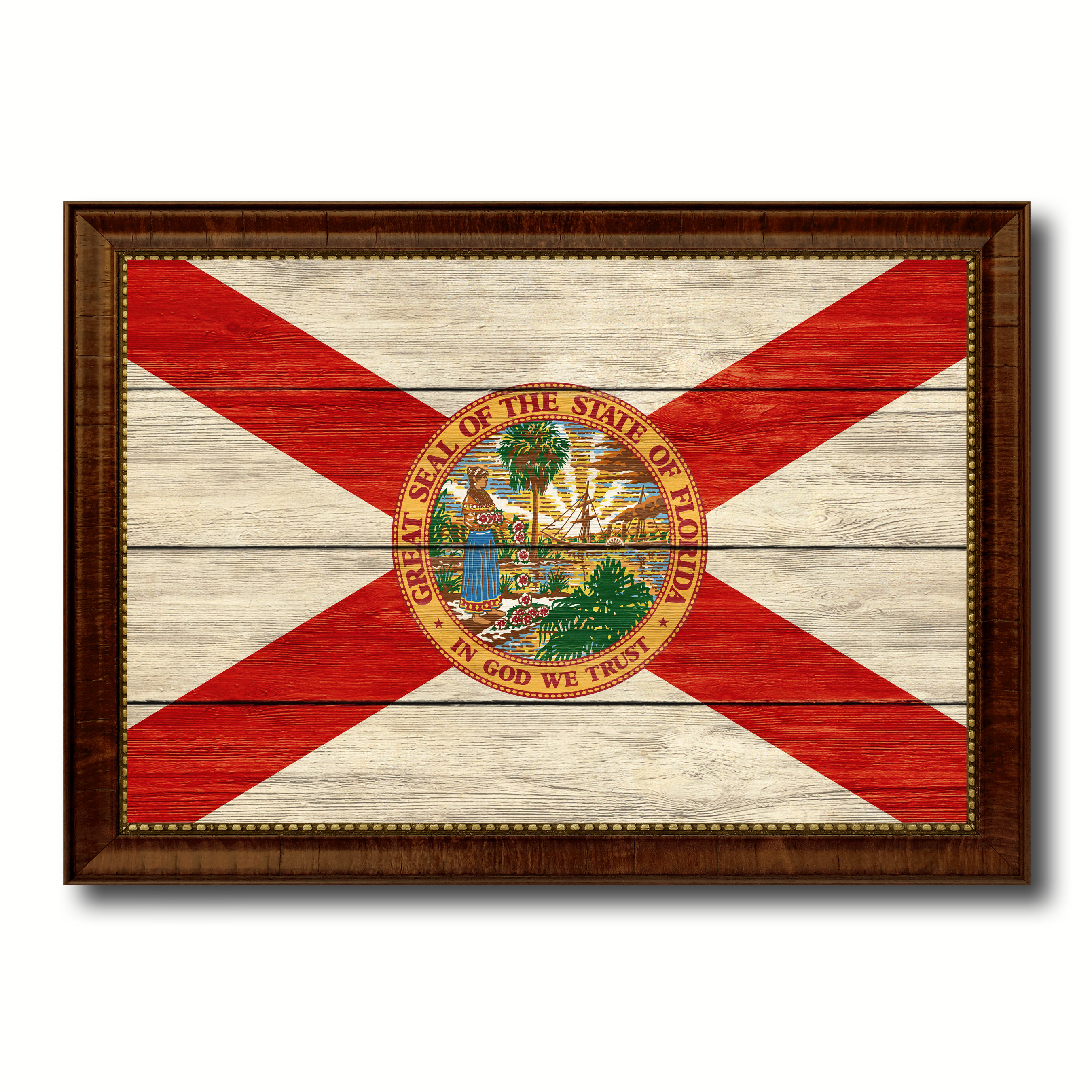 Williston Forge Florida State Textured Flag Print With Brown Gold Frame ...