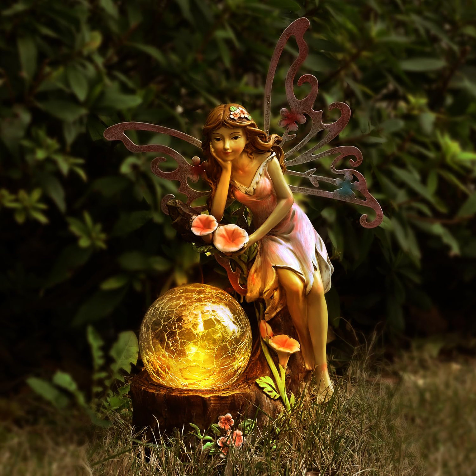 Trinx Garden Fairy Statue Outdoor Decoration Solar Flower Fairy Statue ...