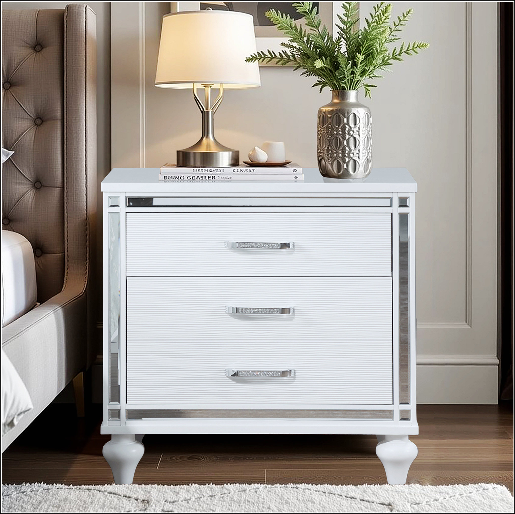 MR Contemporary Nightstands with mirror frame accents, Bedside Table ...