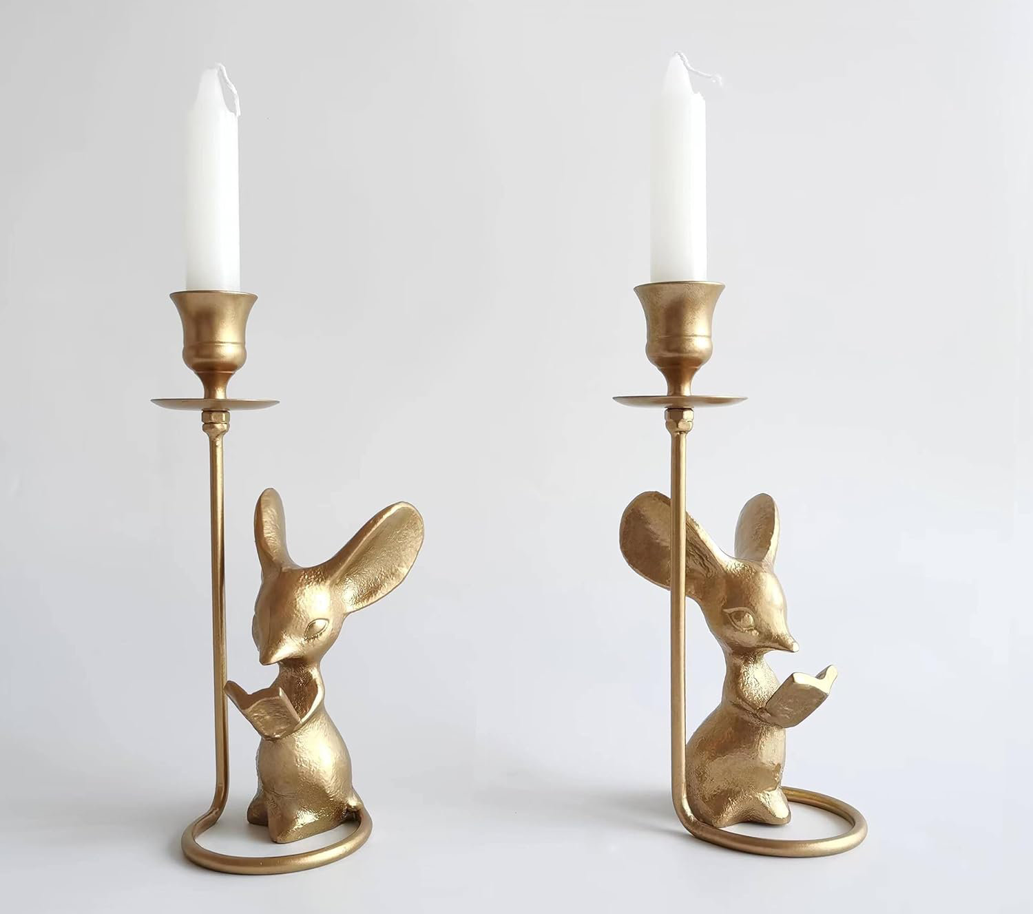 Everly Quinn Mouse Reading Taper Candle Holders, Creative Animal ...