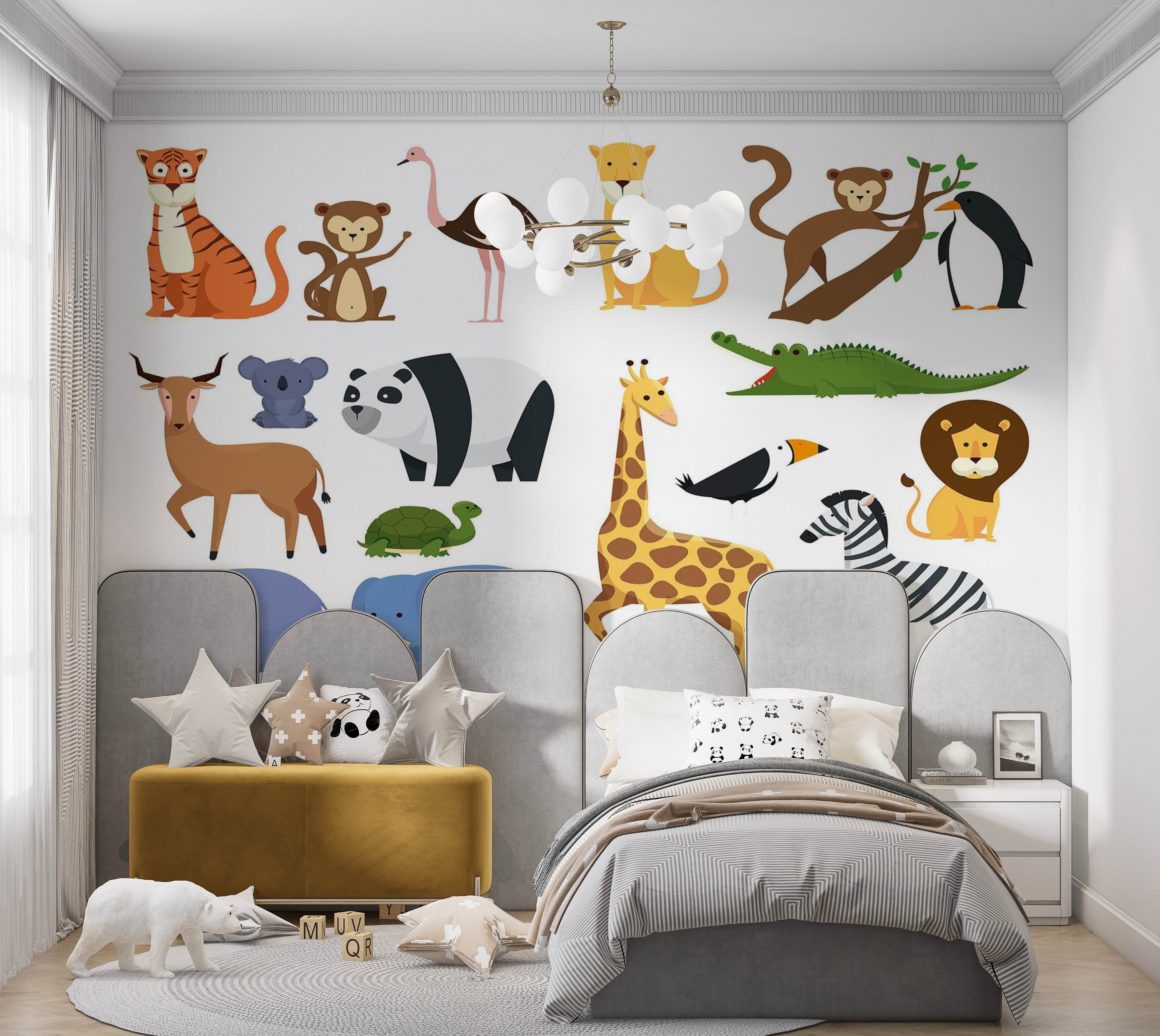 Indigo Safari Premium Wallpaper Wall Mural - Cartoon Animals | Wayfair