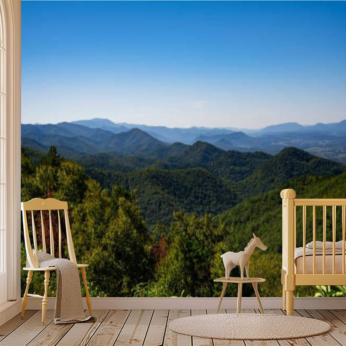 Millwood Pines Peel and Stick Canvas Wallpaper Wall Mural scenic view mountain ranges from ridge ...