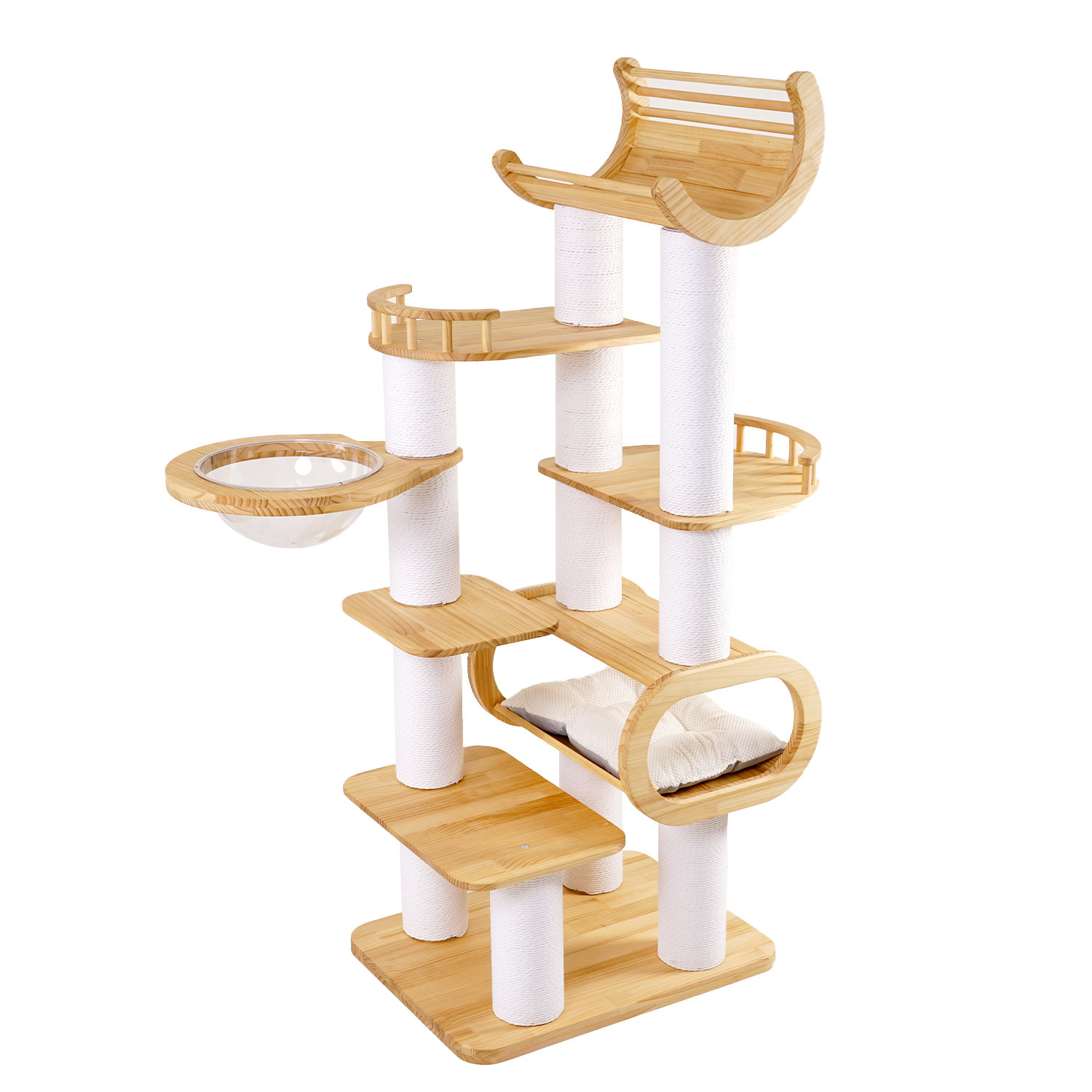 Zalap 74.8'' Tall Modern Cat Tower Indoor, Multi-Level Wooden Tree for ...