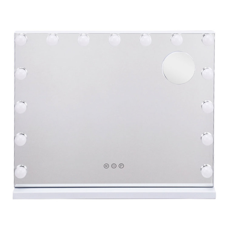 Latitude Run Small bulb white square makeup full mirror | Wayfair.co.uk