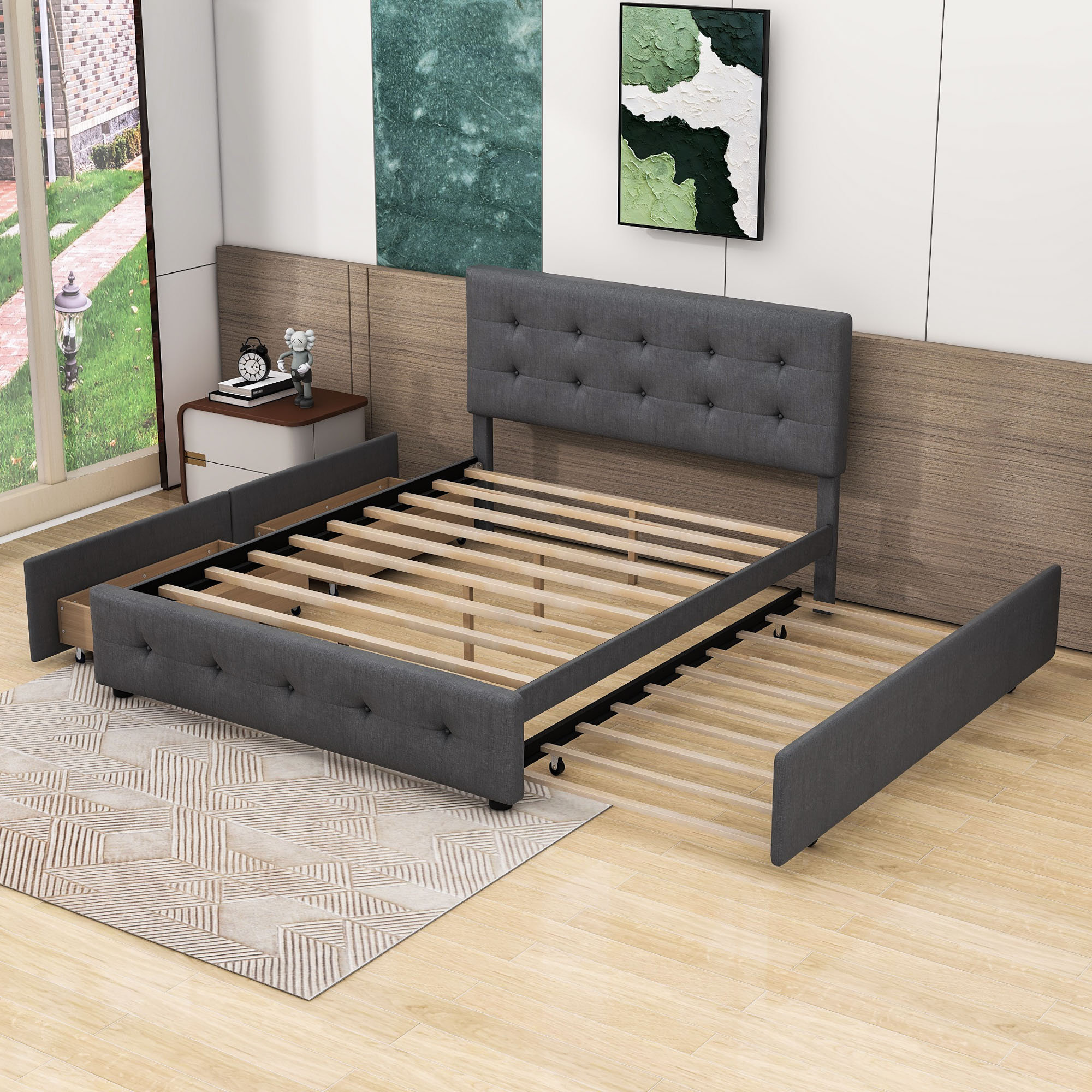 Red Barrel Studio® Filicity Queen Size Upholstered Platform Bed with 2 ...