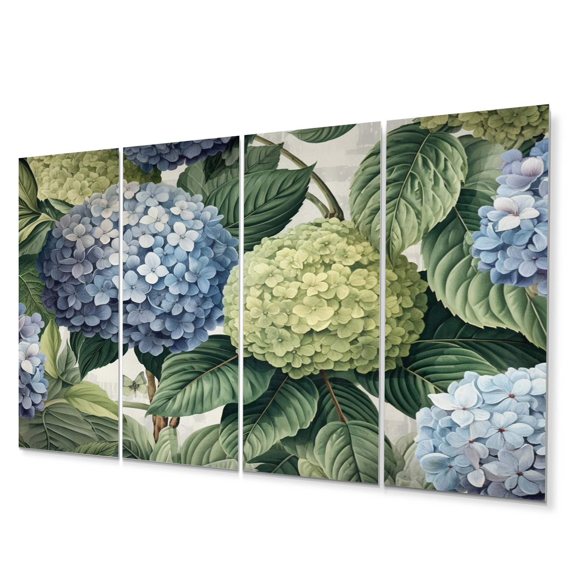 Design Art 4 Pink Green Hydrangea Blooms Heaven I Wall Decor Set Metal ...