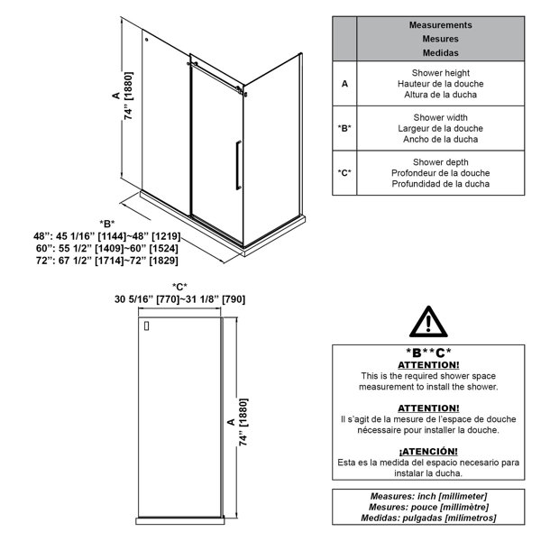 Ove Decors OVE Selby 32 In. W X 74 In. H Frameless Clear Glass Shower ...