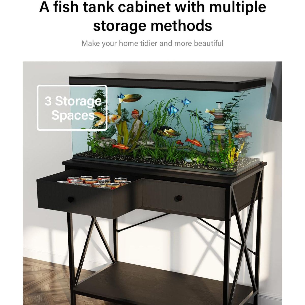 Archie & Oscar™ Aquarium Stand ,Metal Fish Tank Stands With Cabinet For ...