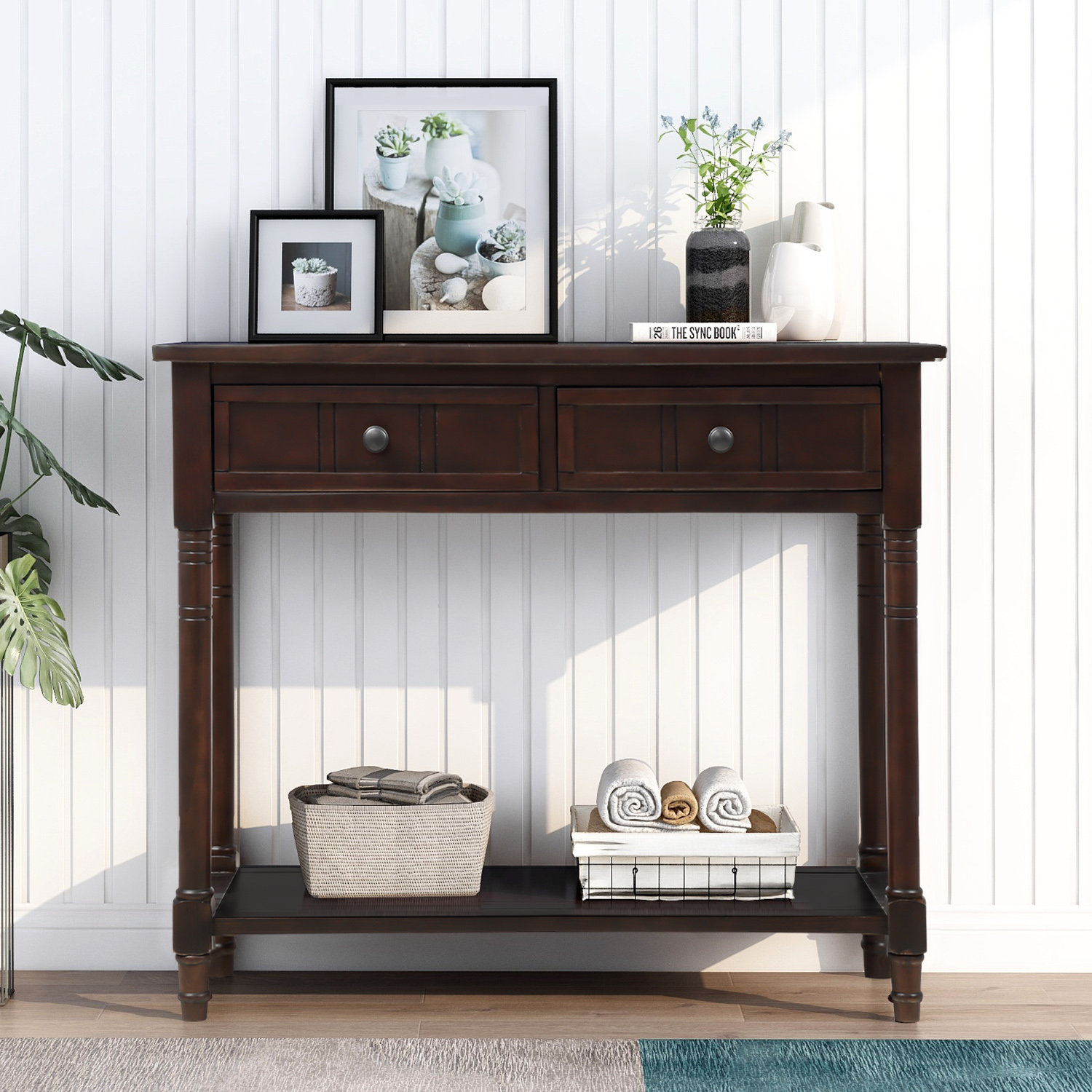 Dovecove 35.4" Console Table With Two Drawers And Bottom Shelf ...