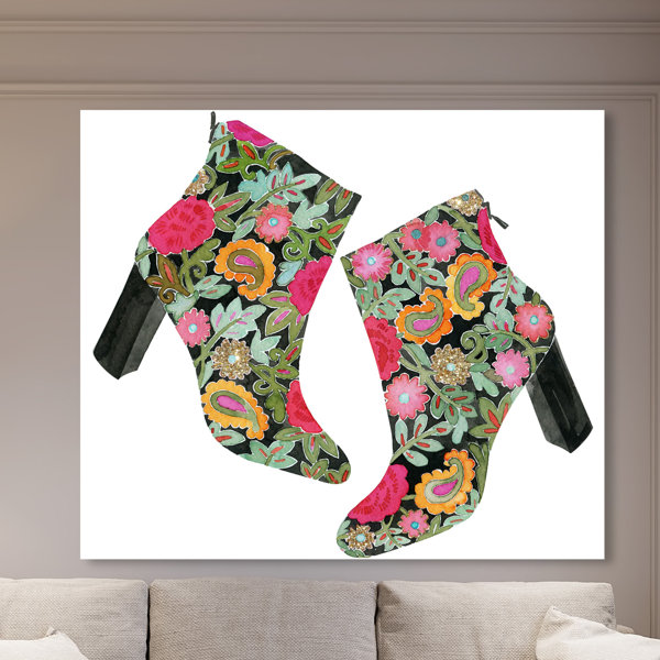 East Urban Home Floral Brocade Booties - Wrapped Canvas Painting ...