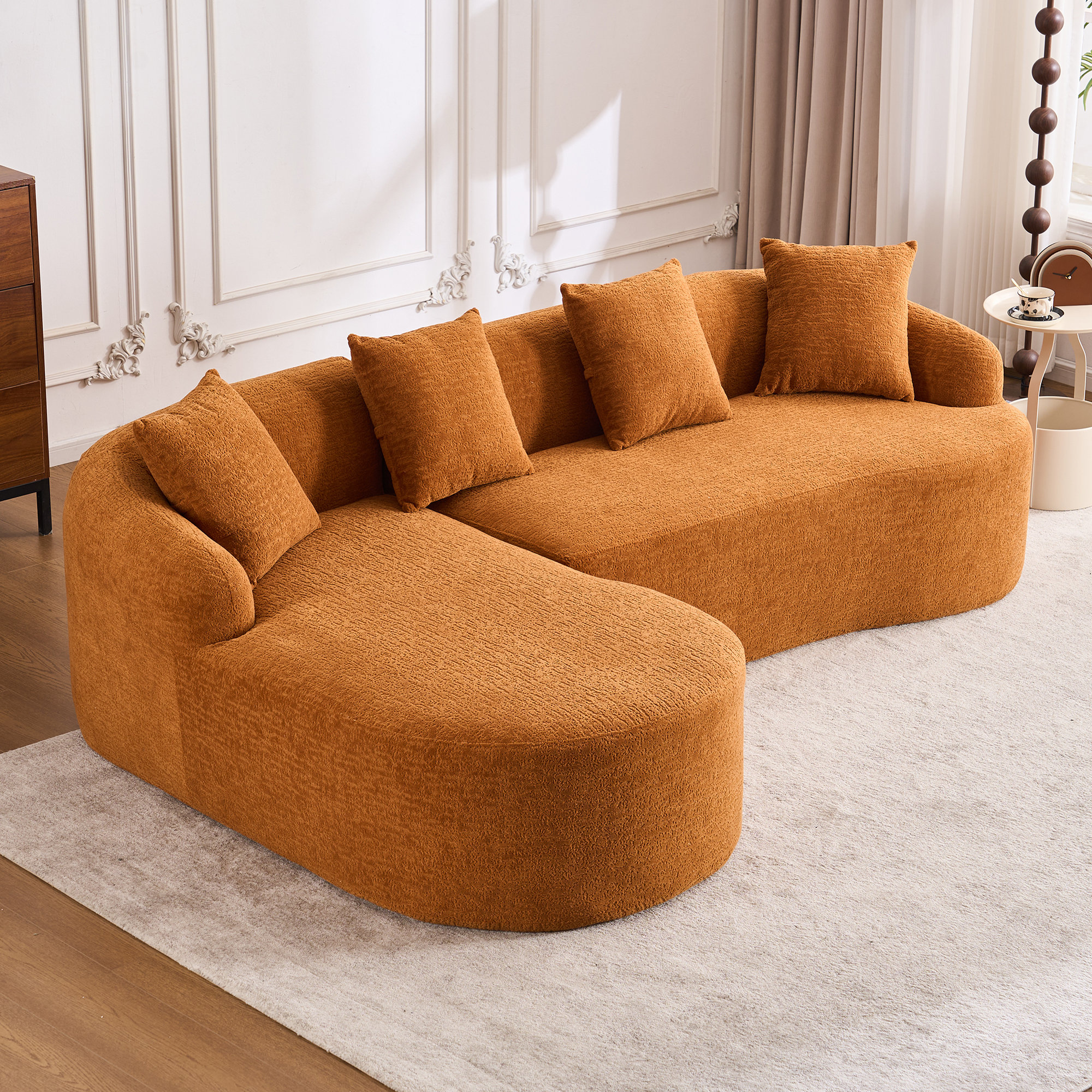 Mercer41 99 Inch Chenille 3-Seater Chenille L Shaped Couch For Living ...