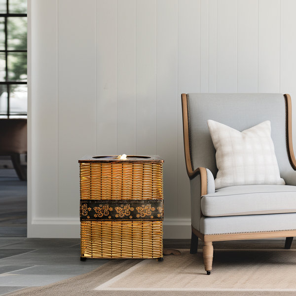 Bayou Breeze Indoor Rattan Water Fountain with LED Light for Home and ...