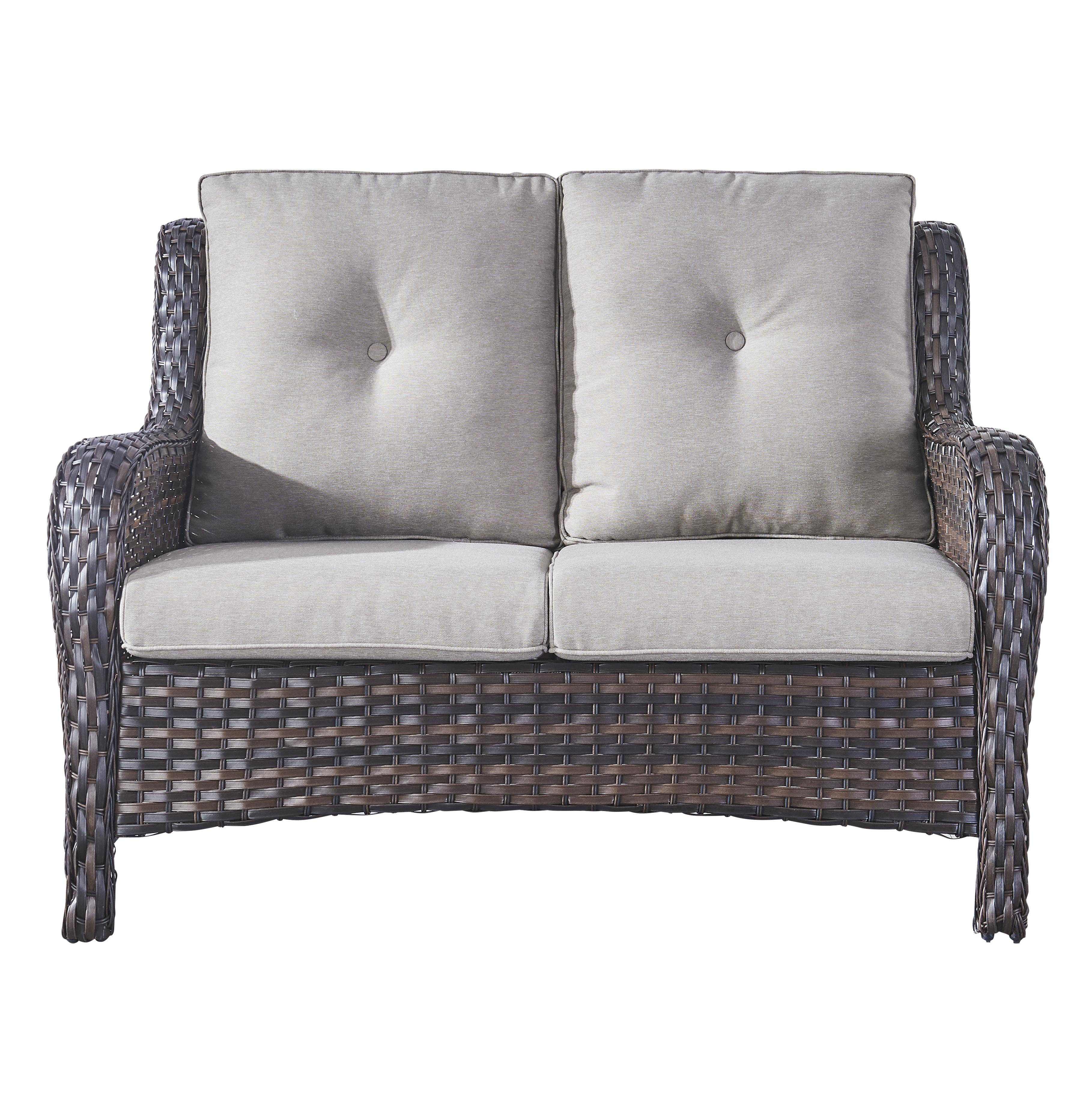 Winston Porter Tonry 53" Wide Outdoor Wicker Loveseat with Cushions ...