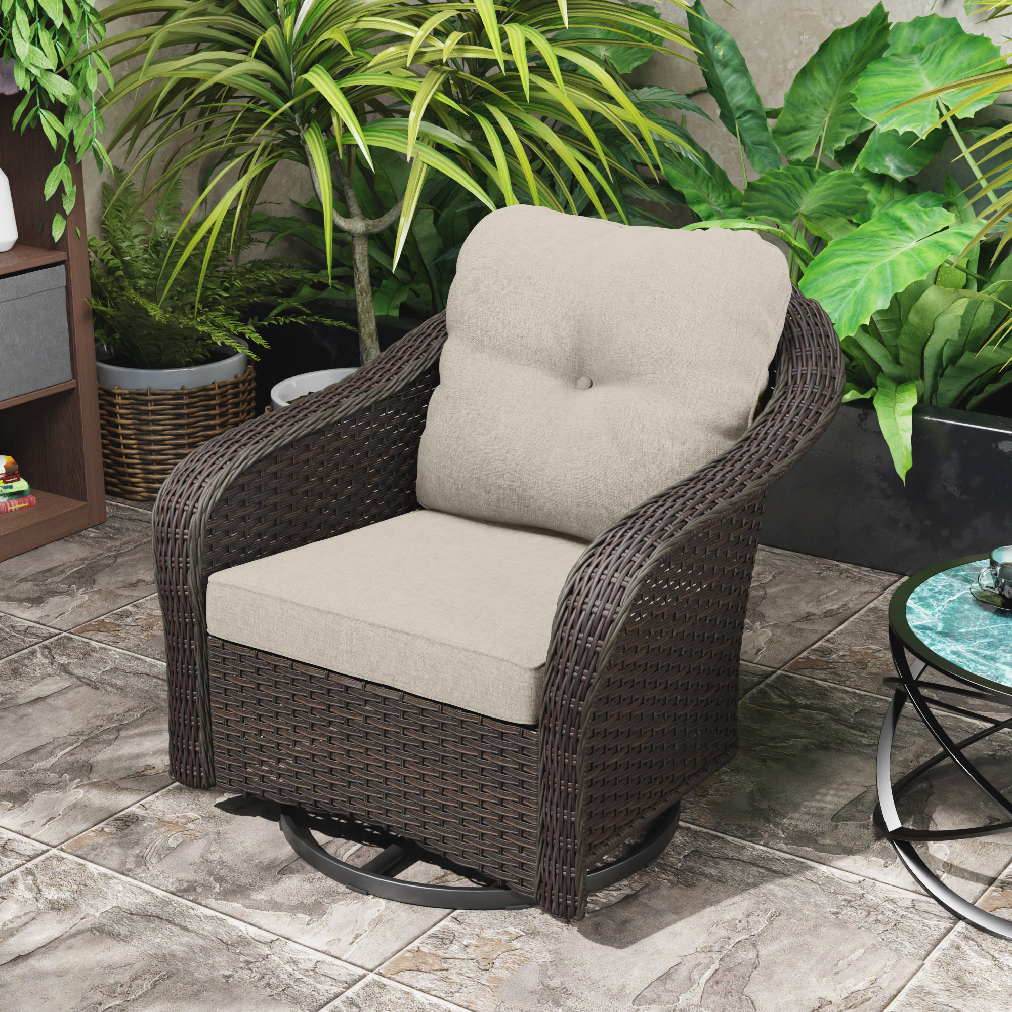 Winston Porter Mudassir Swivel Wicker Outdoor Lounge Chair | Wayfair