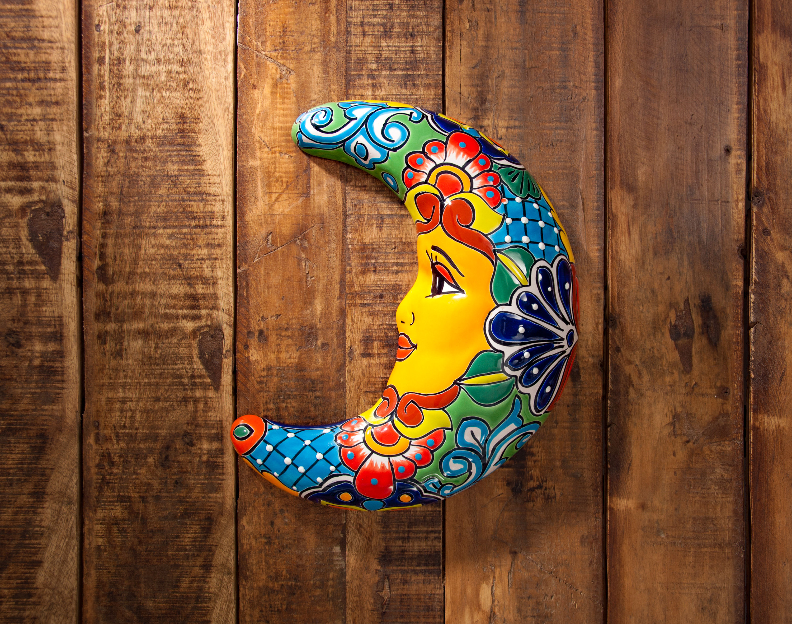 Bungalow Rose Handmade Mexican Talavera Ceramic Moon Wall Art Sun ...