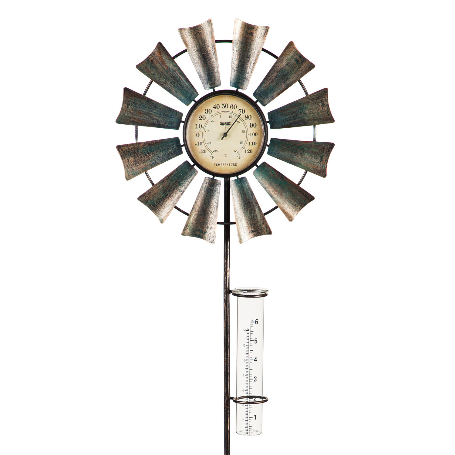 Arlmont & Co. 36"H Bronze And Metallic Thermometer W/ Rain Gauge ...