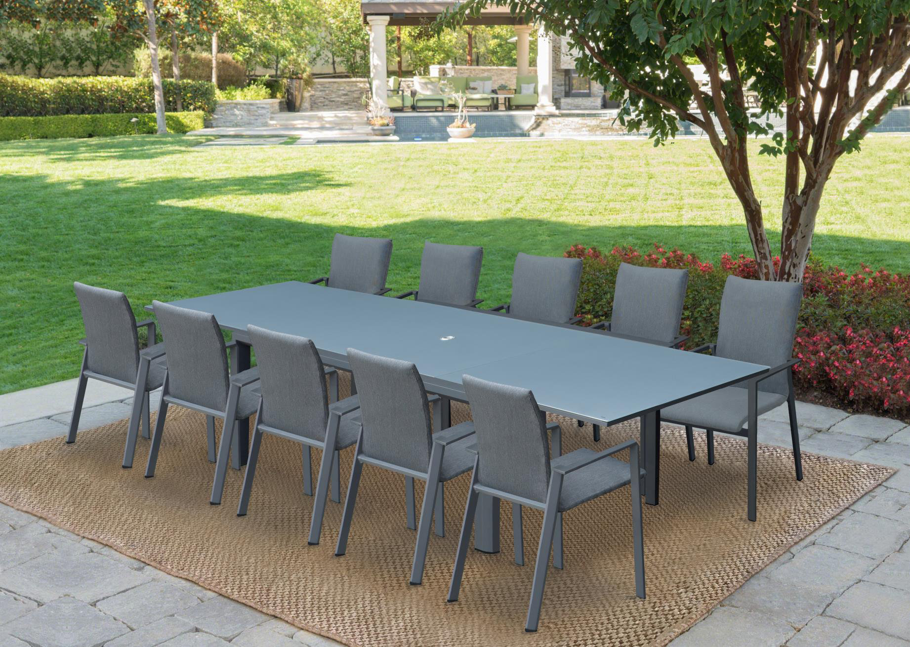 Hokku Designs Vicari Dark Grey 11-Piece Aluminum Outdoor Dining Set ...