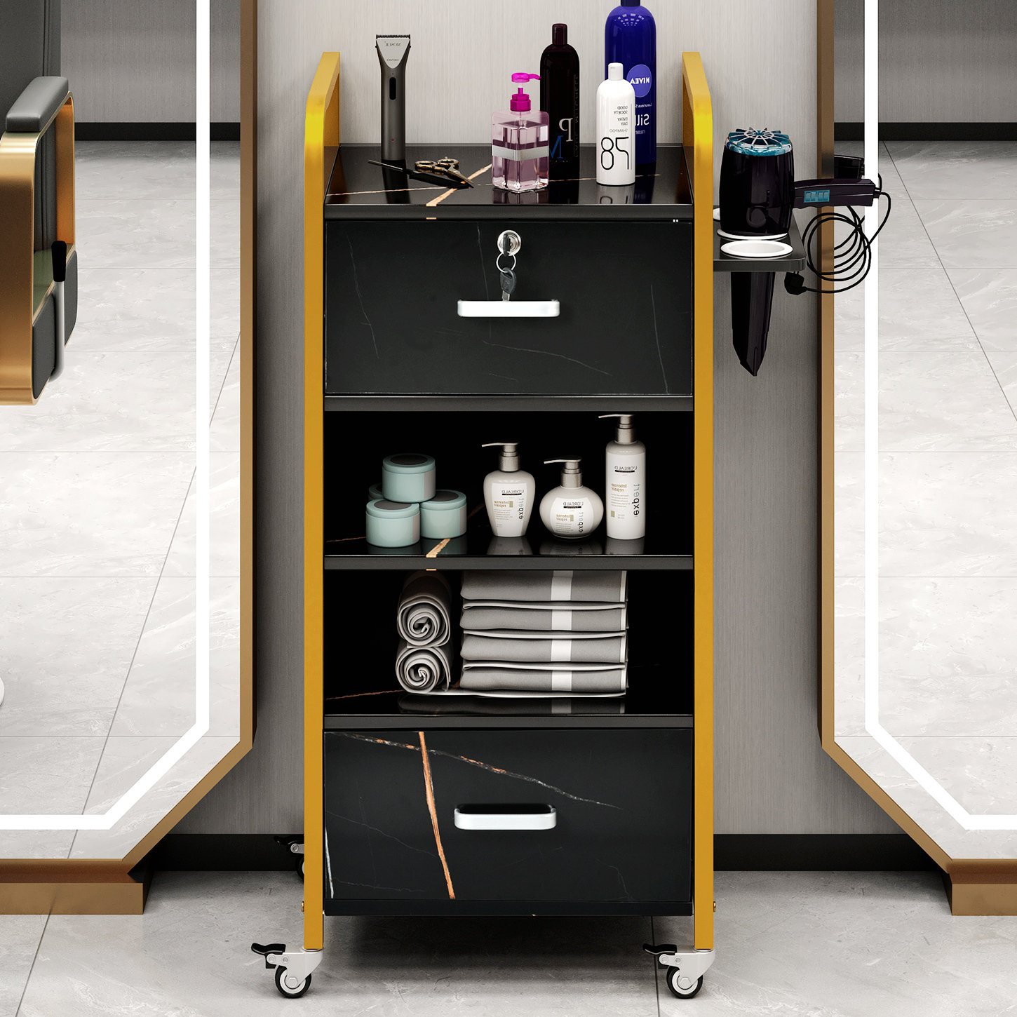 Mercer41 Locking Salon Storage Cabinet, Barber Salon Styling Station ...