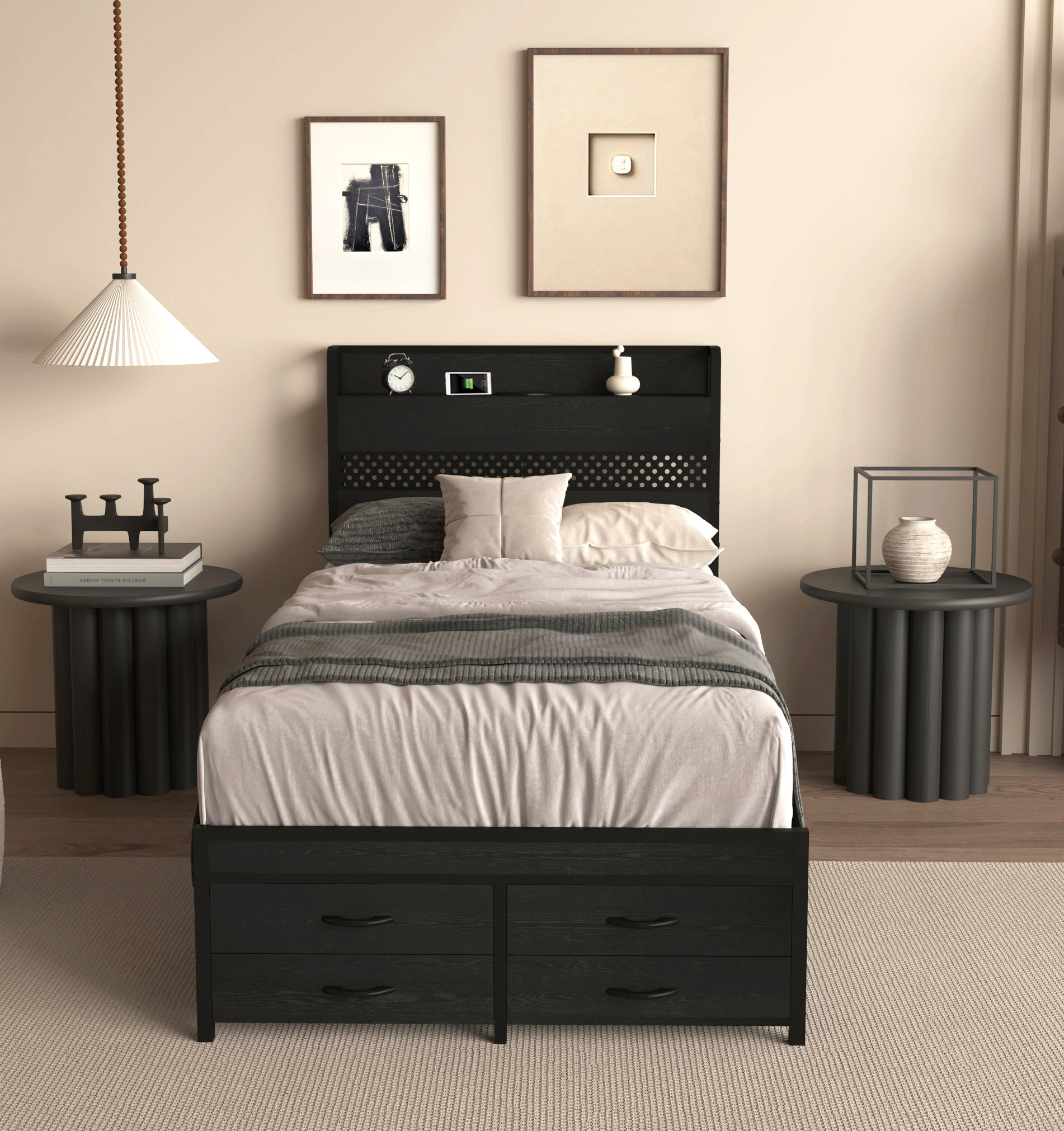 Brayden Studio Twin Bed Frames With Headboard, Twin Size Bed Frames ...