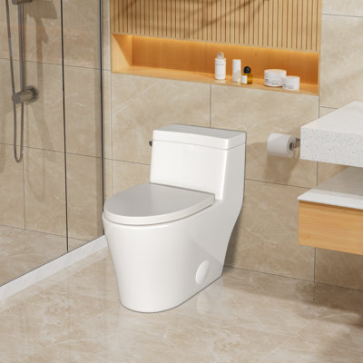 CASAINC Powerful Tornado Flush One-Piece Small Compact Toilet Elongated ...