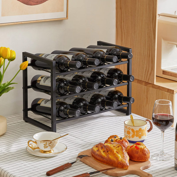 Brayden Studio 12-Bottle Stackable Metal Wine Rack, 3-Tier Wine ...