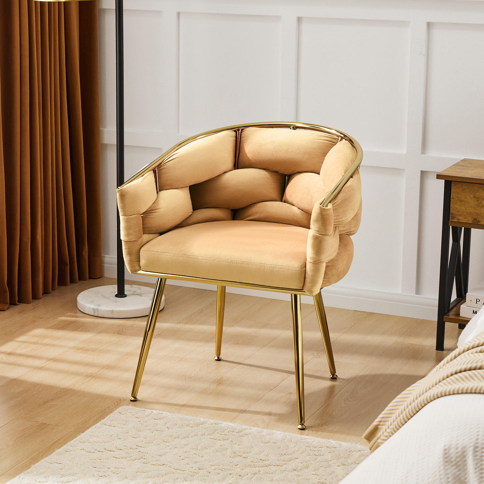 Keenso Claire Luxury French Weave Accent Chair With Metal Legs ...