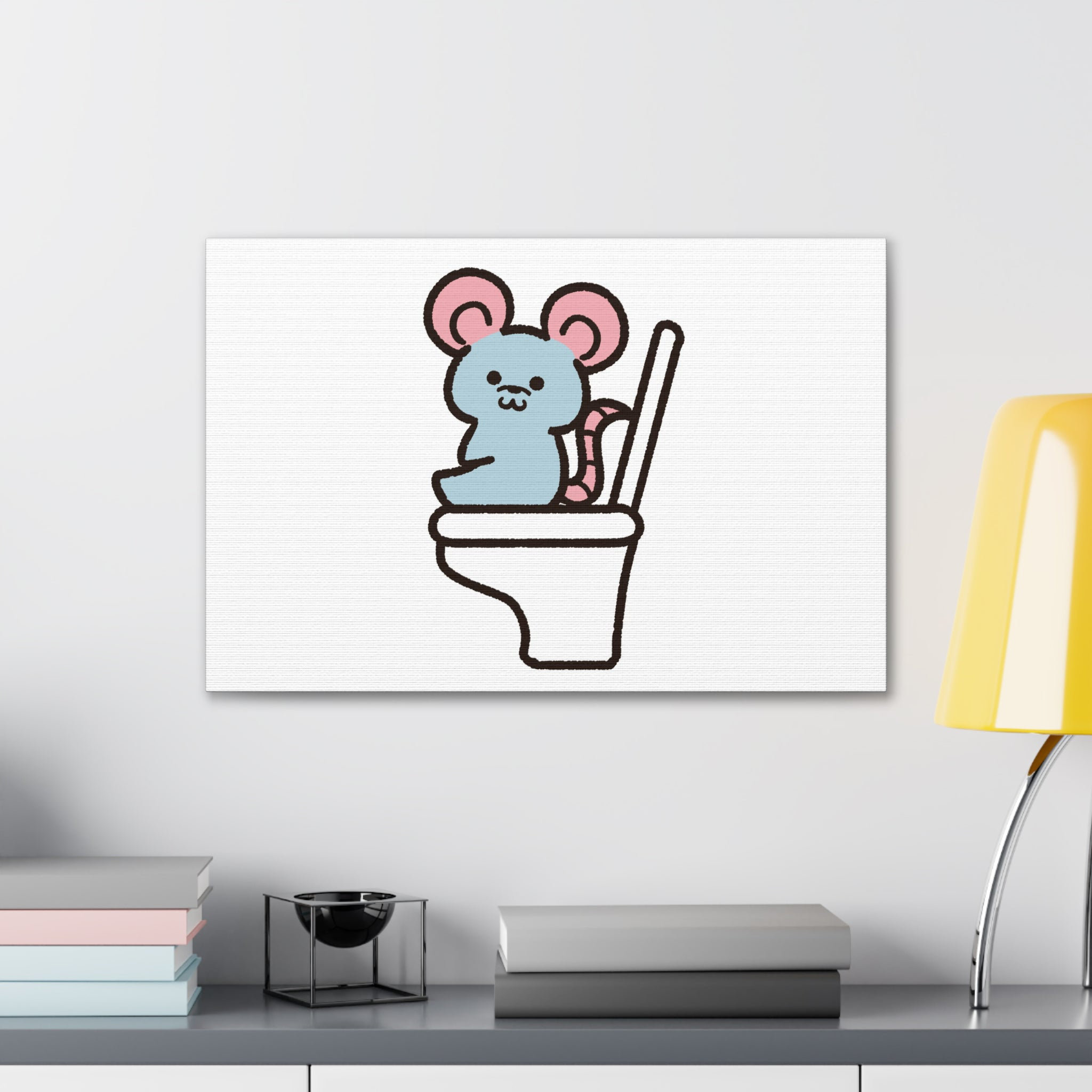 Trinx Cartoon Mouse Sitting On Toilet Funny Canvas Wall Art | Wayfair