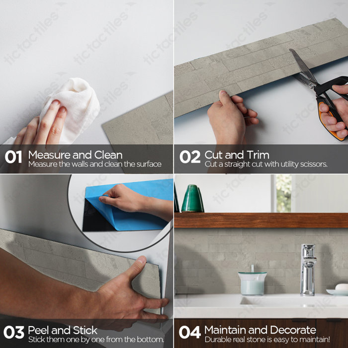 TicTacTiles 12-Sheets 6" X 24" Concrete Peel & Stick Mosaic Tile ...