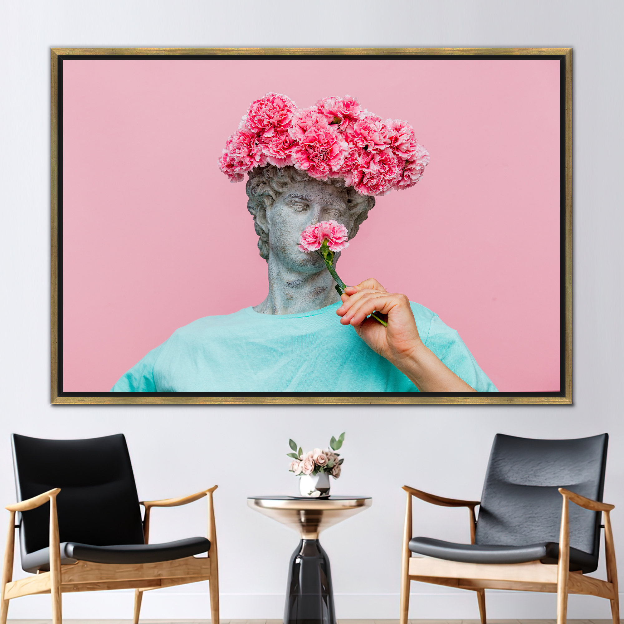 Trinx Carnations 3D Canvas, Antique Bust Of Male With Carnations ...