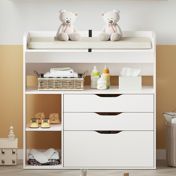 Ebern Designs Baby Changing Table Dresser, with 3 Drawers and 3 Storage ...
