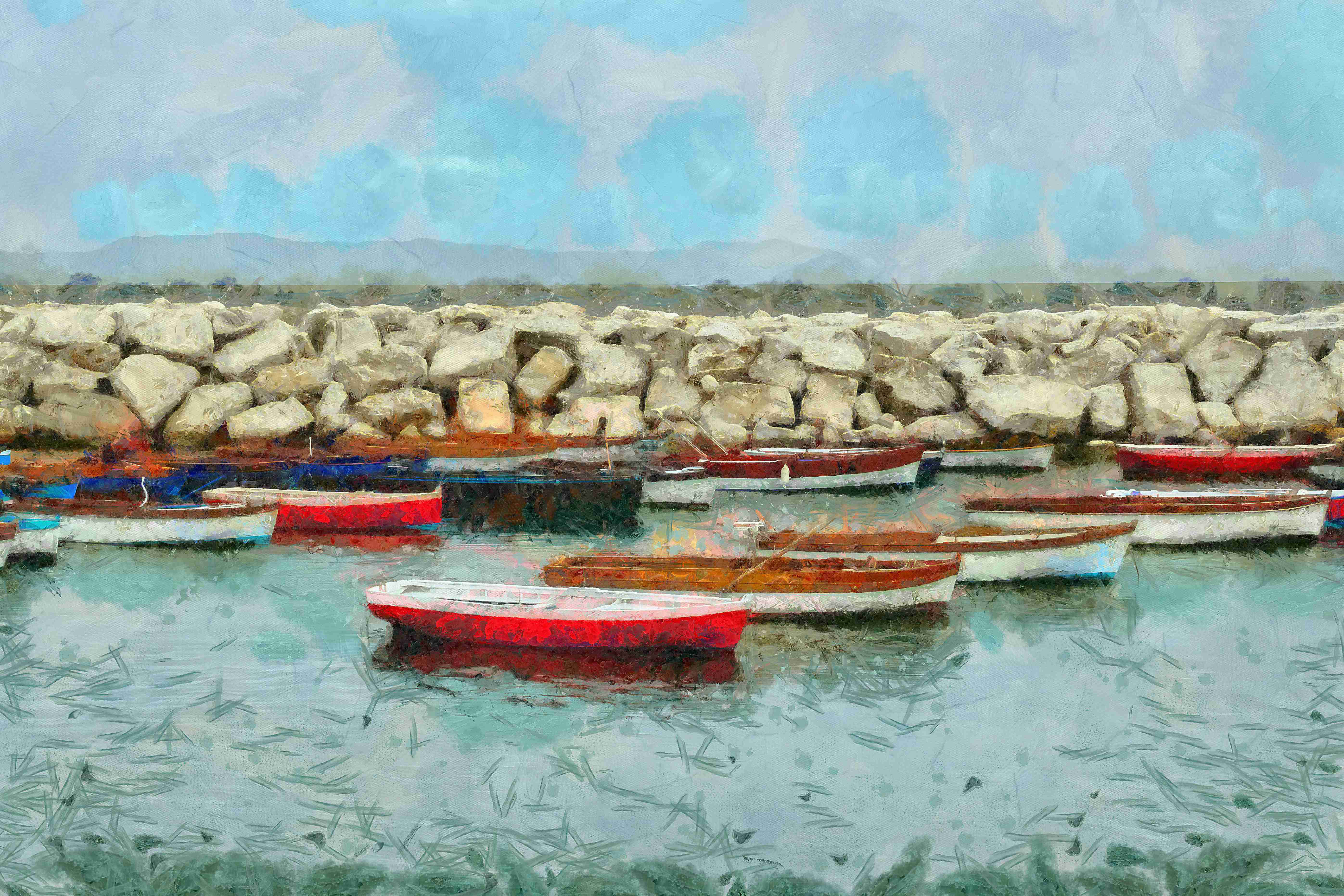 Breakwater Bay Painted Canoes Bright - Wrapped Canvas Photograph | Wayfair