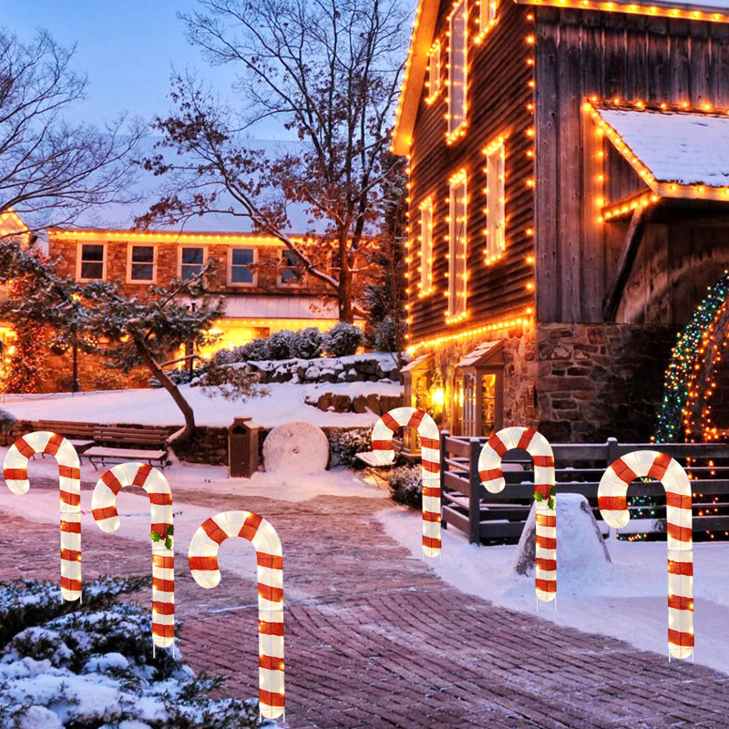 Charlton Home® 3 Pcs Pre-lit Candy Canes 31.5"h Xmas Yard Signs With 75 ...