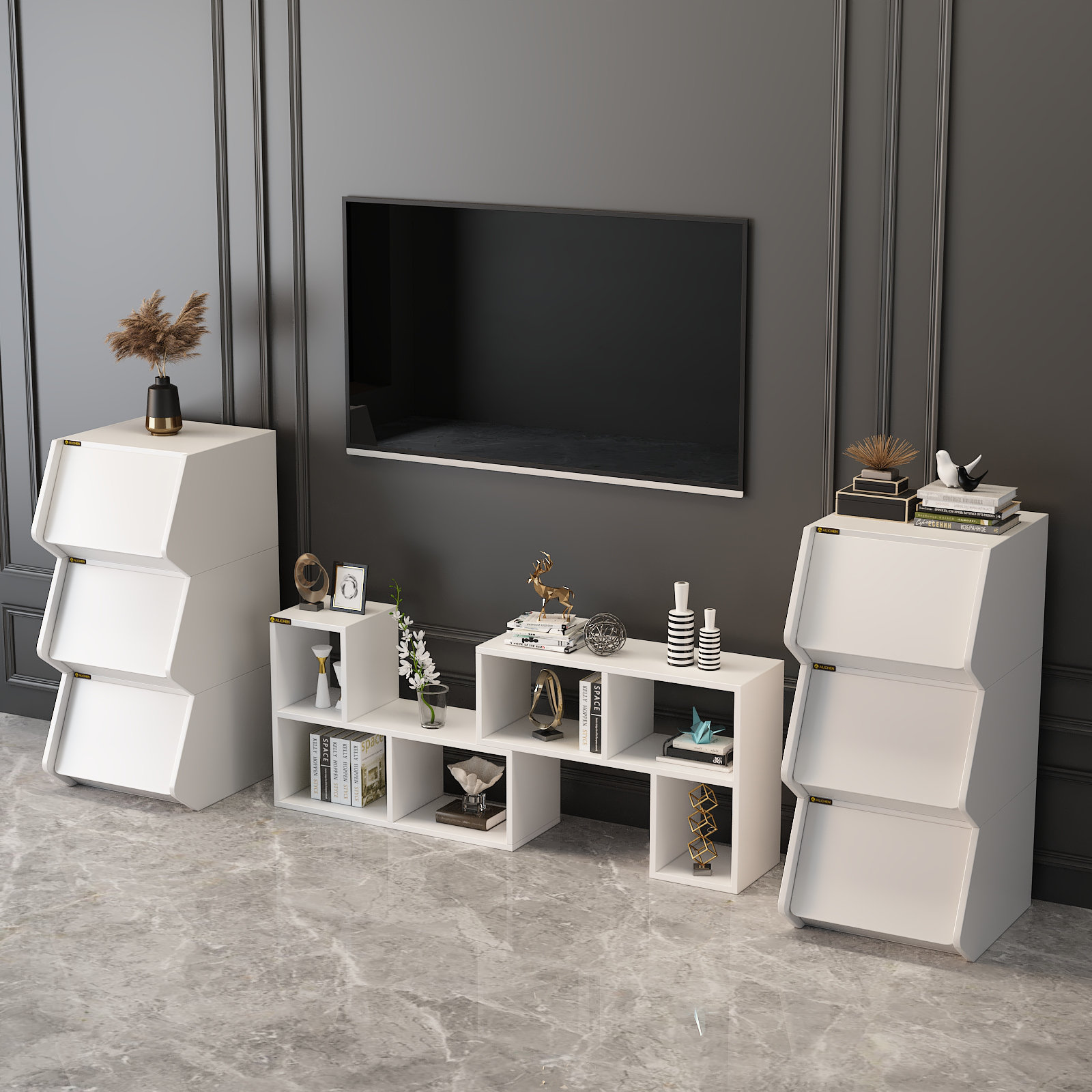 Ebern Designs 4 Sling Bookcase Display Stand Storage Bookshelf with 4 ...