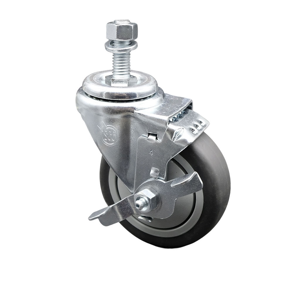 Service Caster Rubber Swivel 10mm Threaded Stem Caster Set with Brake ...