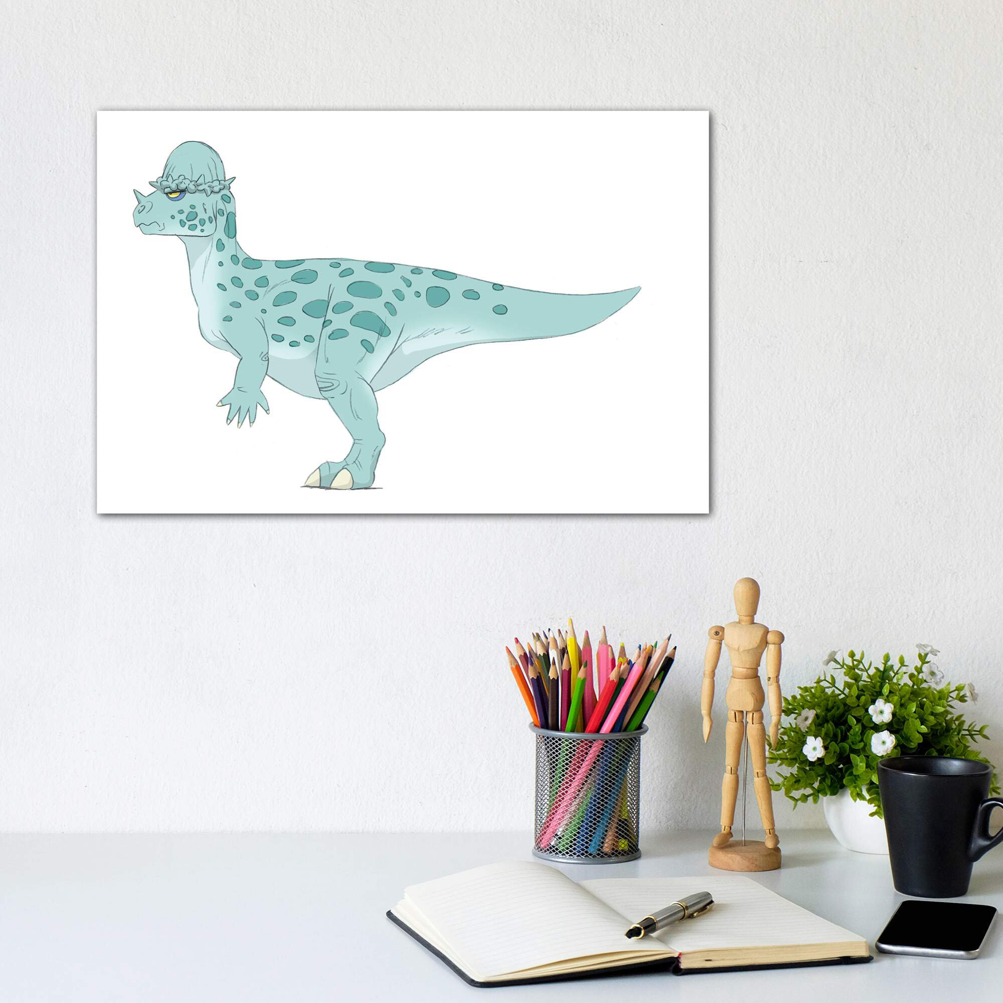 East Urban Home Pachycephalosaurus Pencil Drawing with Digital Color by ...
