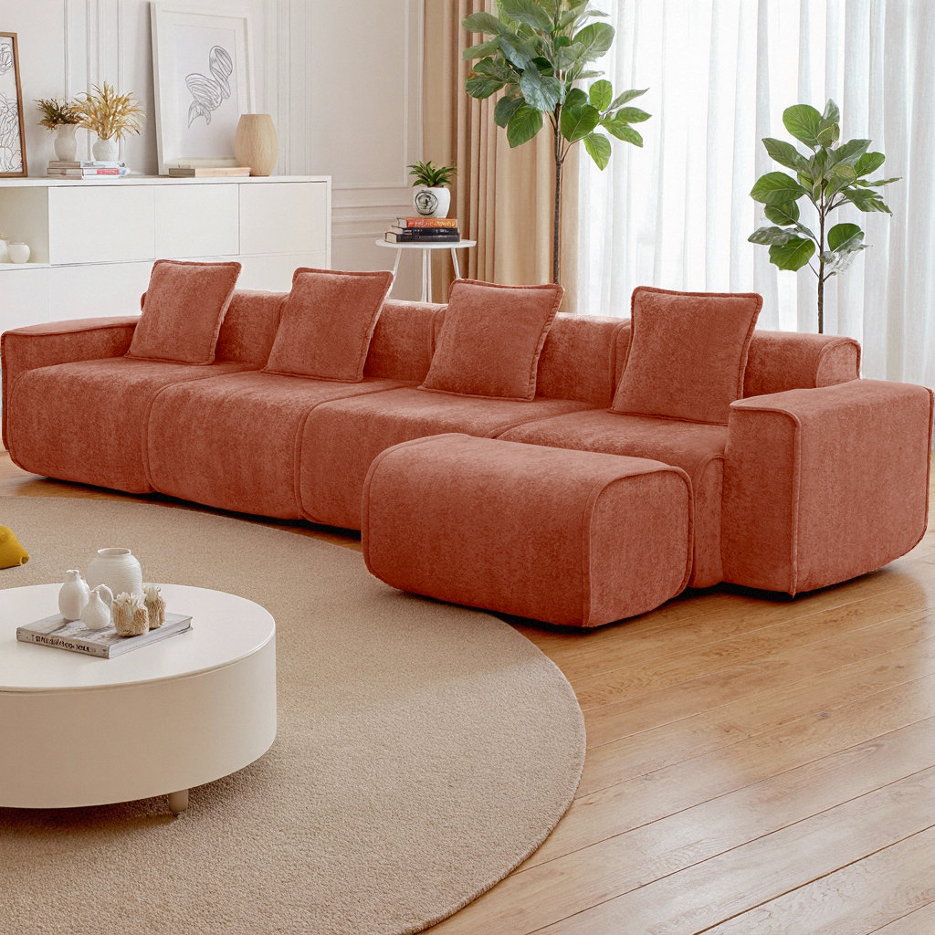 Latitude Run® Streamlined Design Modular 4-Seater L-Shape Sectional ...
