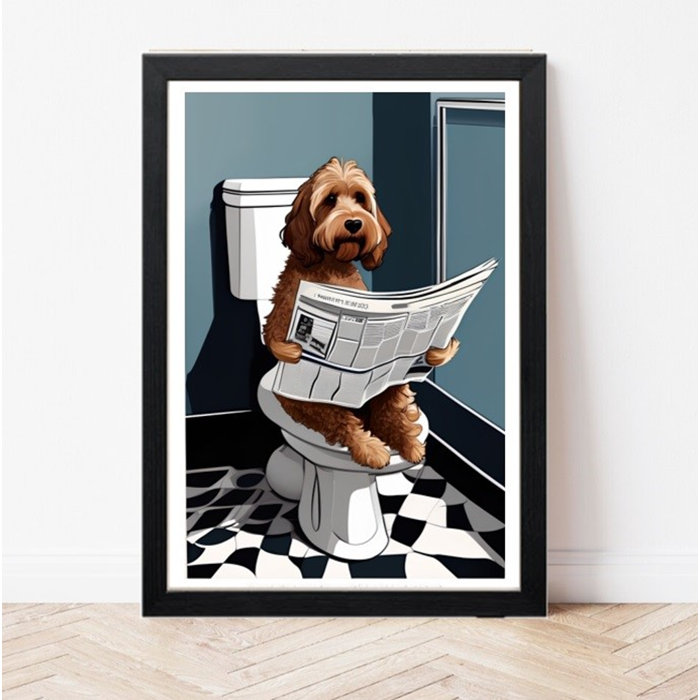 Happy Larry Cockapoo On Toilet Reading Newspaper - Unframed Art Prints ...