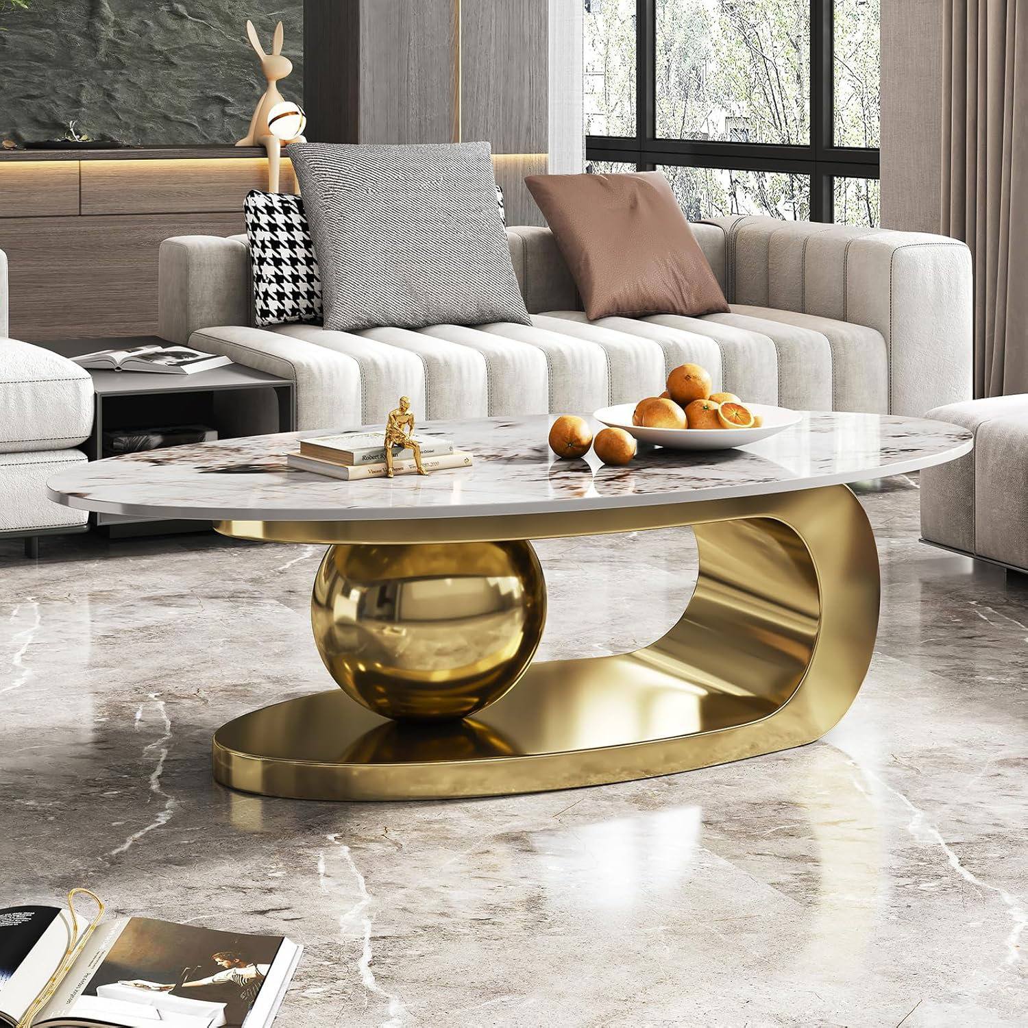 Brayden Studio Delvan Oval Countertop Coffee Table With Stainless Steel ...