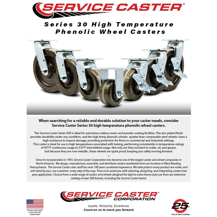 Service Caster 5 Inch High Temp Phenolic Caster Set with 2 Brakes ...