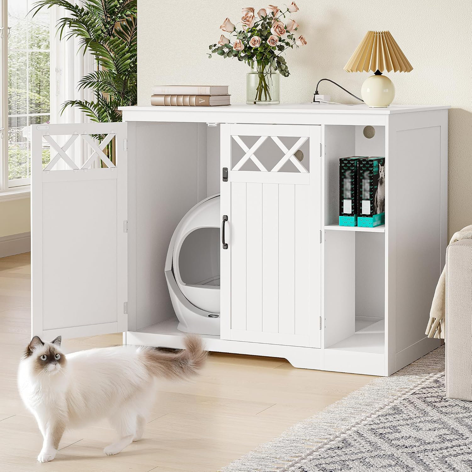 Tucker Murphy Pet™ Cat Litter Robot Enclosure, Hidden Self-Cleaning ...