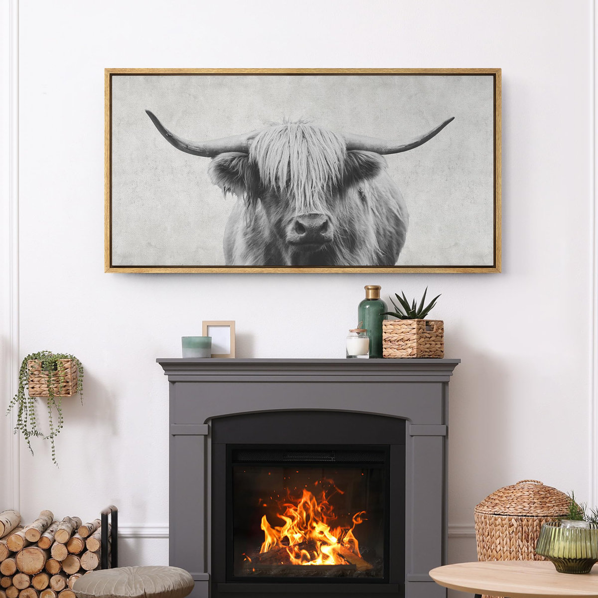 IDEA4WALL Animals "Portrait Of A Highland Cow Black And White Modern ...