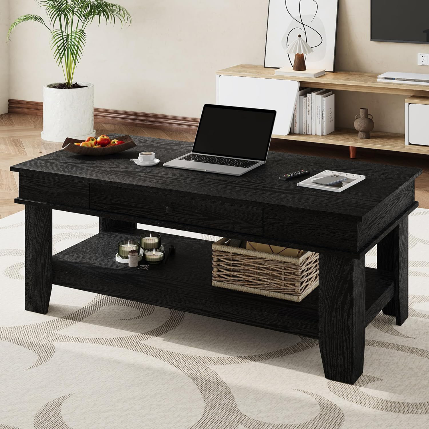 Gracie Oaks Coffee Table with Drawer and Storage Shelf, 47.2 ...