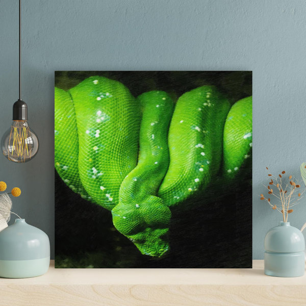 Latitude Run® " Green And White Snake On Black Background " Painting ...