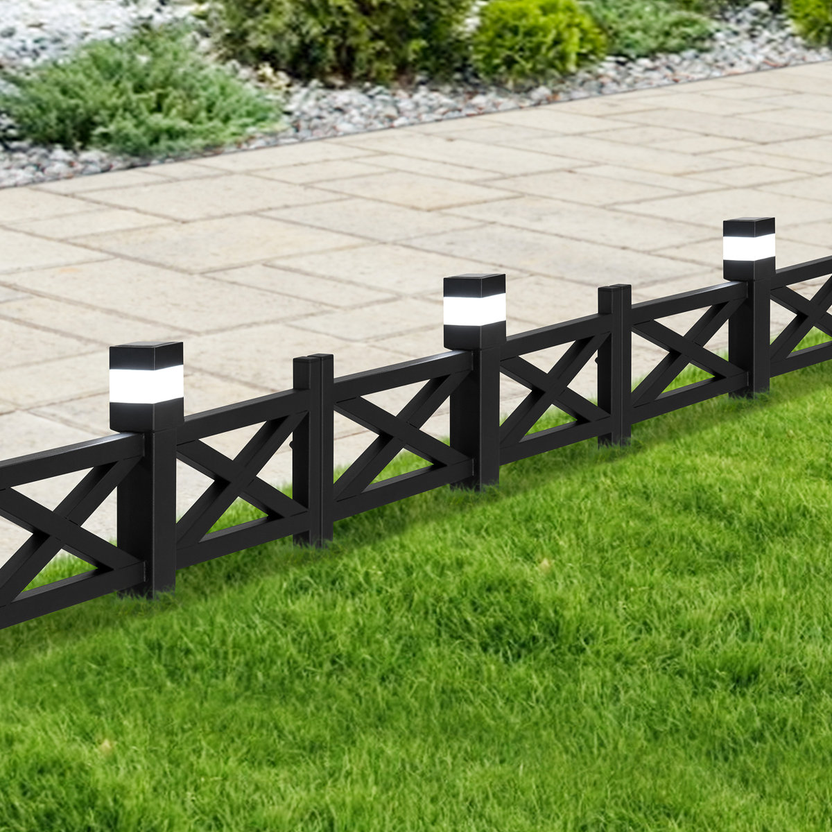 Sunjoy Garden Fence Solar Border Fencing with Waterproof LED Path ...