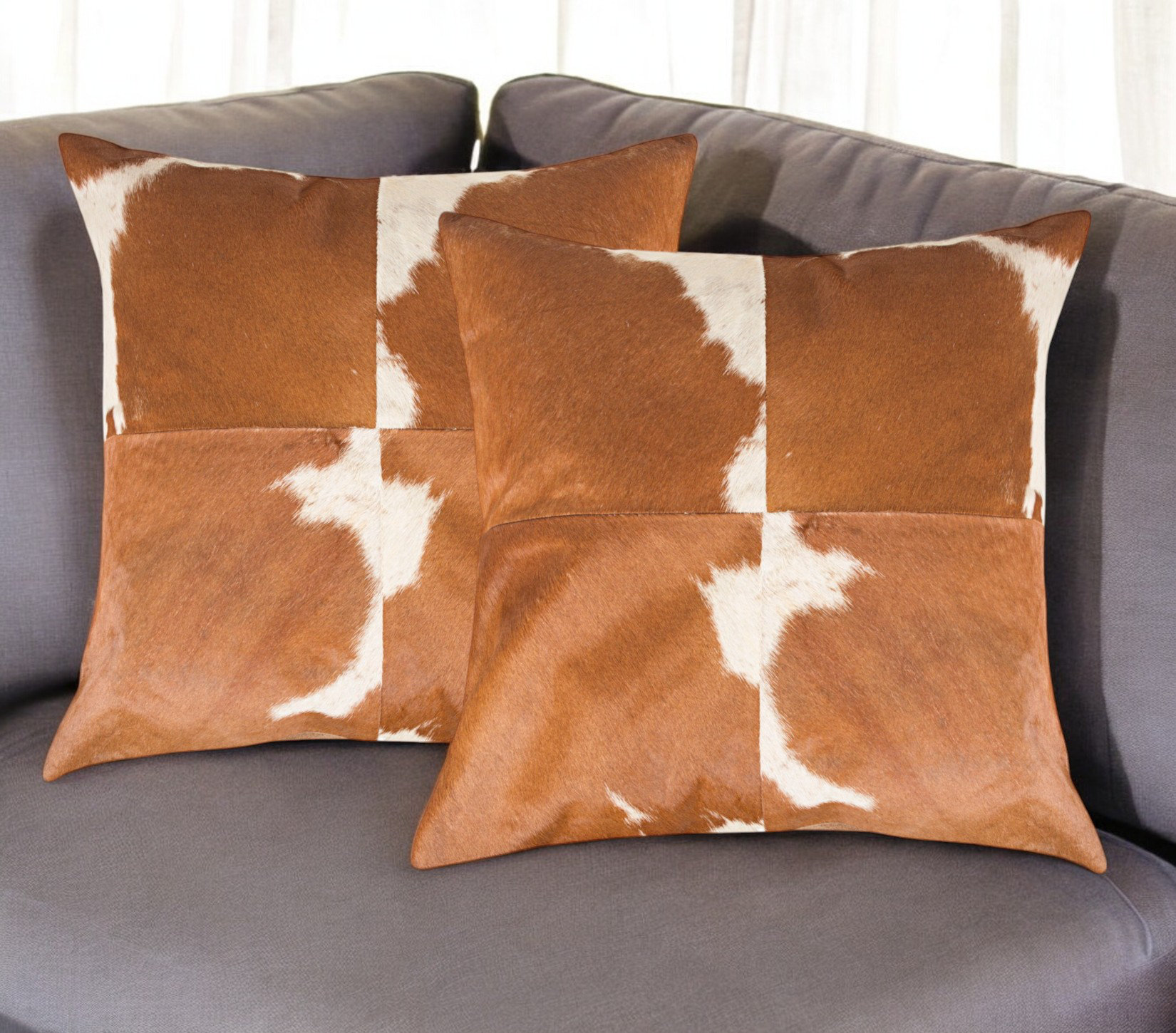 HomeRoots Set of Two 18" Brown and White Cowhide Cowhide Throw Pillows ...