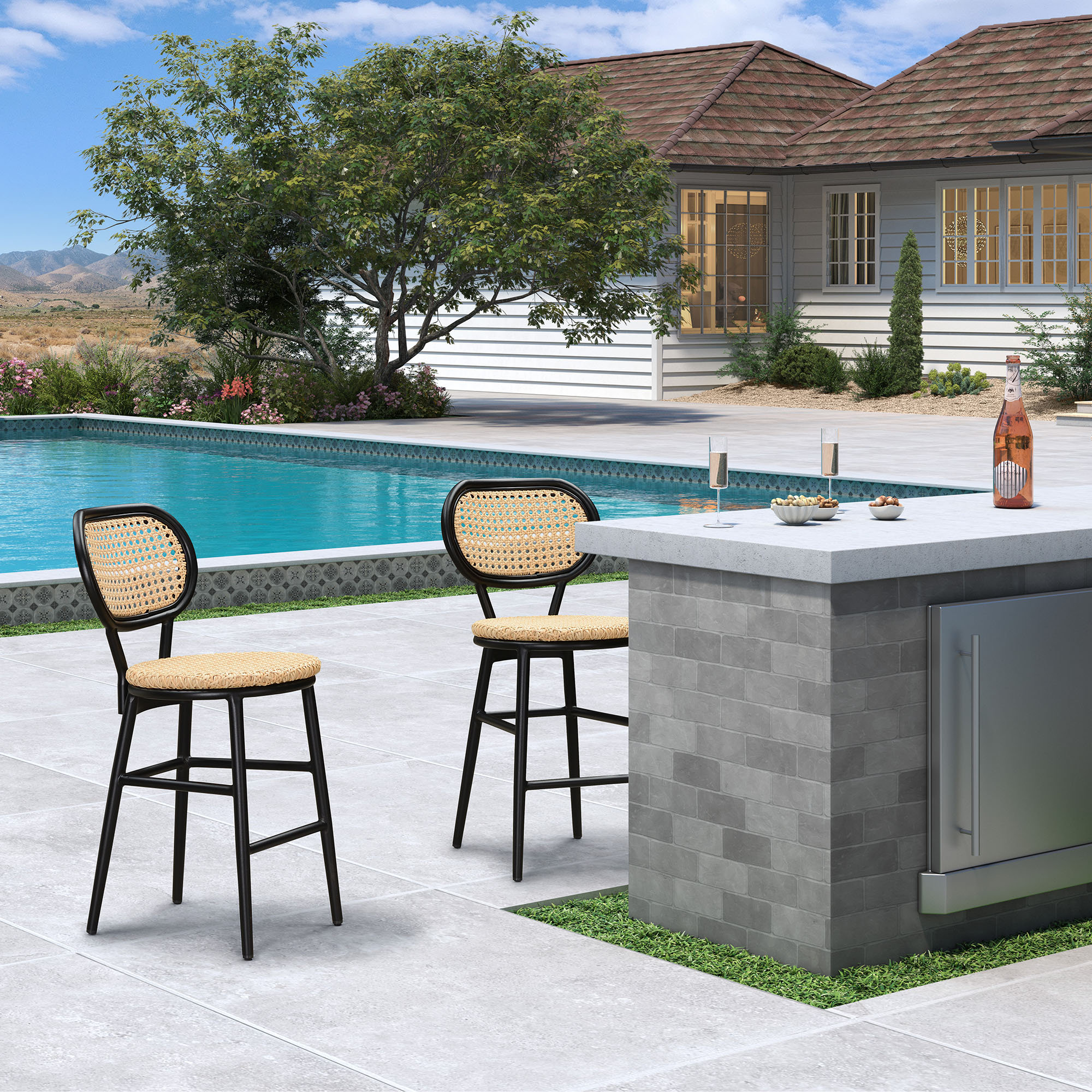 Bay Isle Home™ Alexaundra Upholstered Rattan Outdoor Stool | Wayfair