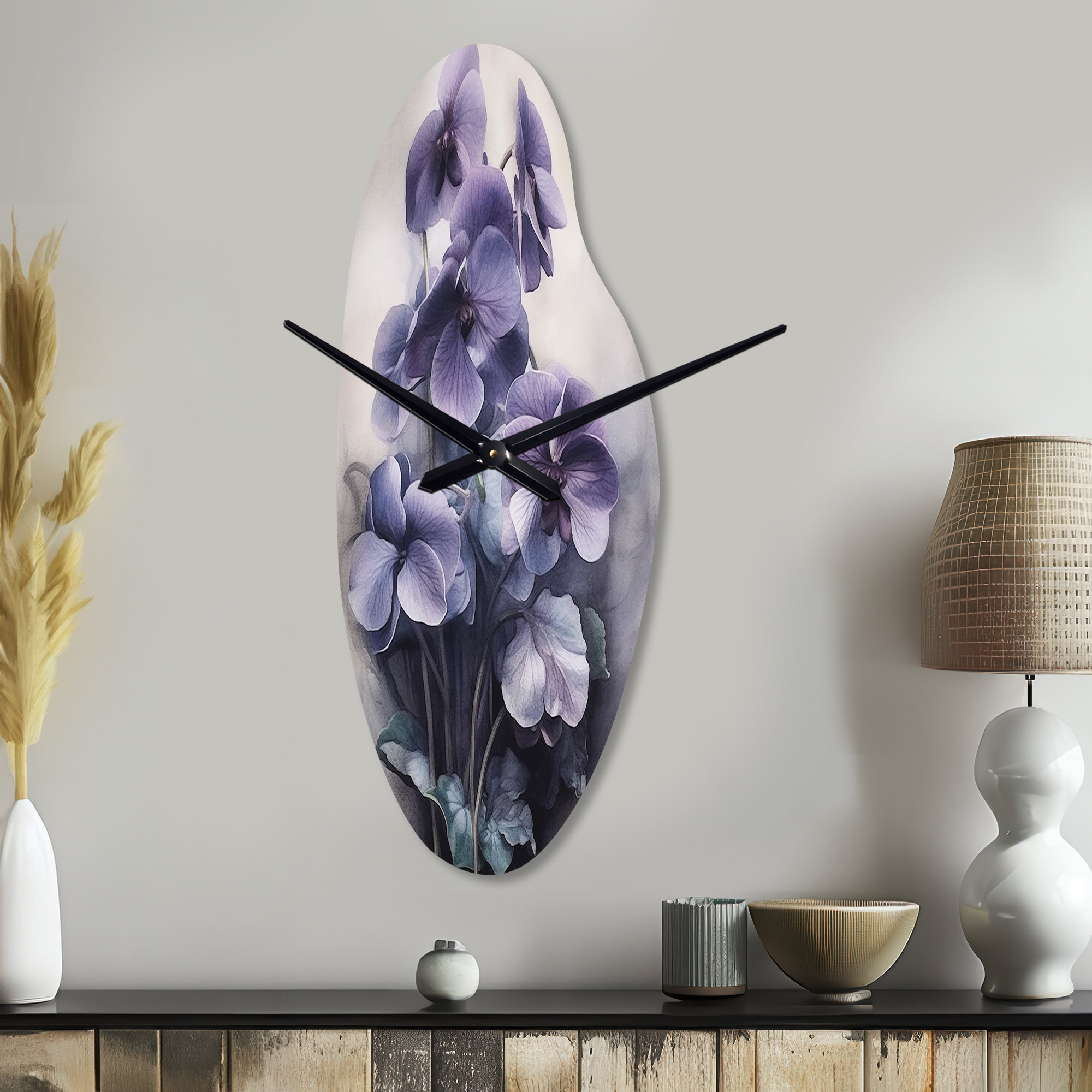 Design Art Purple Grey Violets Dream II - Floral Curved Metal Wall ...